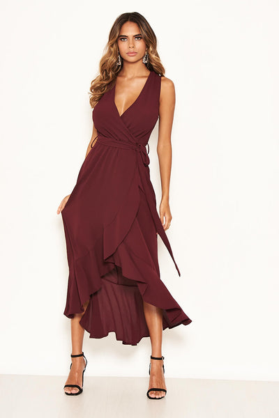 Plum Maxi Dress Plum Frill Wrap Maxi Dress Maxi Dresses Ax Paris