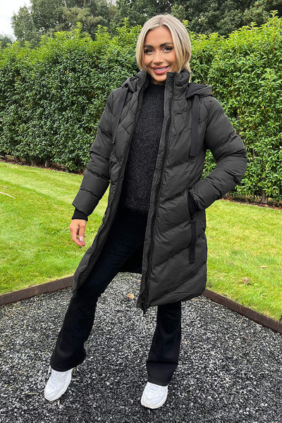 Black Long-Line Padded Coat – AX Paris