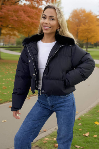 Black Split Hood Short Puffer Coat – AX Paris