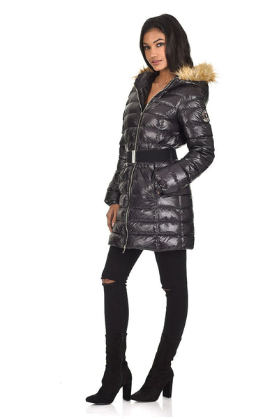 Black Wet Look Long Puffer Coat – AX Paris
