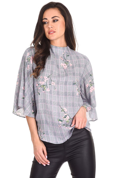 Black Checked Floral Print Top – AX Paris