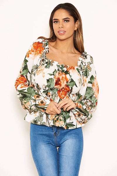 Cream Floral Square Neck Top – AX Paris