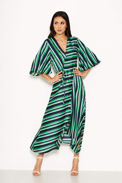 Green Striped Wrap Over Dress – AX Paris
