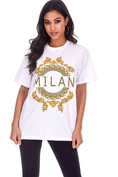 White Milan Slogan T-Shirt – AX Paris